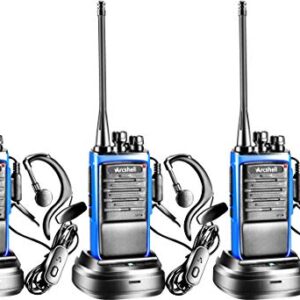 Arcshell Rechargeable Long Range Two-Way Radios with Earpiece Headsets 3 Pack Walkie Talkies Li-ion Battery and Charger Included