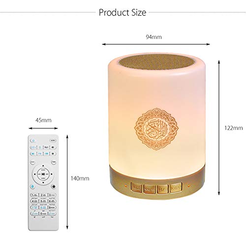 Quran Bluetooth Speaker Light for Quran in Arabic, Portable LED Touch Night Light with Time Display - Quran Player Remote & APP Control Azan Speaker Quran Lamp