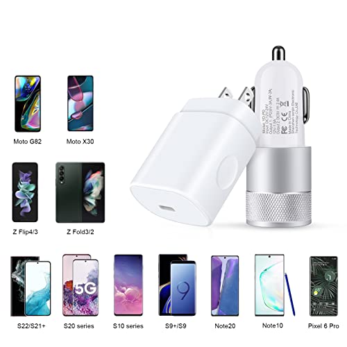 Super Fast Charger Type C for Samsung Galaxy A13 5G/A14/A53 5G/S23 Ultra/S22 Ultra/S22/S21/FE/Z Flip 4/Fold 4,25W PD PPS USB C Wall Charger 38W Car Adapter+6FT USBC to C Cable+3FT USBA to Type C Cable