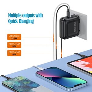 ENEGON 15000mAh Portable Phone Charger, Small Fast Charging Power Bank with Built-in AC Wall Plug and Cable, 3 Outputs & Dual Inputs, USB-C PD&QC 3.0 External Battery Pack for iPhone & Android