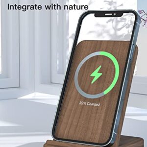 GAMDER Walnut Wood Wireless Charger,15W Max Double Coil Fast Wireless Charging Stand Compatible with iPhone 13/13 Pro Max/12/11/XR/X/8,AirPods Pro,Samsung S22/S21/Note 20 Ultra(No Adapter) (Brown)