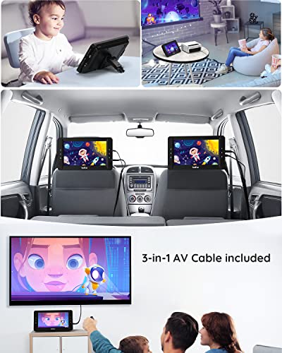 10.5" Portable DVD Player for Car, BOIFUN Dual Screen Car DVD Player with 7H Rechargeable Battery, HD Transmission, Support FM Out/USB/SD/Sync TV (1 Player + 1 Monitor + 2 Mounting Brackets)