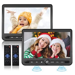 10.5″ dual portable dvd player, arafuna rechargable car dvd player dual screen play a same or two different movies, headrest dvd player for car with 5-hour battery, support usb/sd, last memory