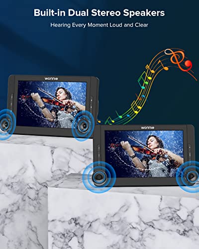 WONNIE 10.5" Dual Portable DVD Player for Car, Headrest Kids CD Players with Two Headphones Built-in 5 Hours Rechargeable Battery, Support USB/SD/MMC,AV Out & in,Regions Free (1 Player+1 Monitor)