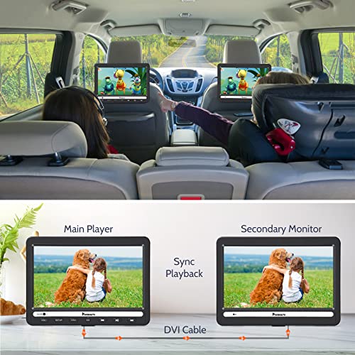 NAVISKAUTO 10.5" Dual Screen DVD/CD Player for Car with HDMI Input, Two Mounting Brackets, Rechargeable Battery, Support USB Playback and Region Free