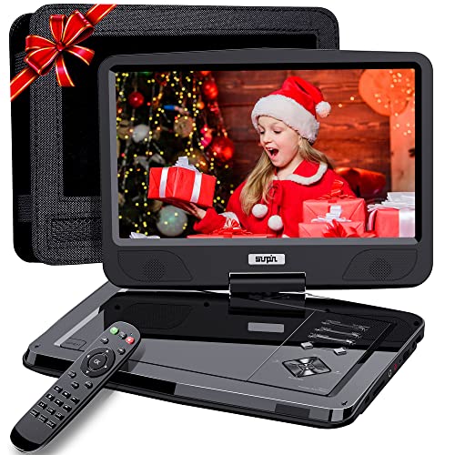 12.5" Portable DVD Player with 10.5" Swivel HD Screen, 5-Hour Rechargeable Battery, Dual Headphone Jacks, Car Headrest Case, Car Charger, Region Free, Support USB/SD Card/Sync TV/Multiple Disc Formats