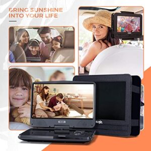 12.5" Portable DVD Player with 10.5" Swivel HD Screen, 5-Hour Rechargeable Battery, Dual Headphone Jacks, Car Headrest Case, Car Charger, Region Free, Support USB/SD Card/Sync TV/Multiple Disc Formats