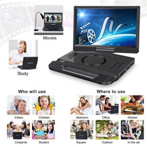 FANGOR 13.3 Inch Portable Bluray Player with 12" HD Swivel Screen, 5 Hours Rechargeable Battery and Remote Control, HDMI Out/AV in, Multi-Media Player, USB/SD Card, Last Memory