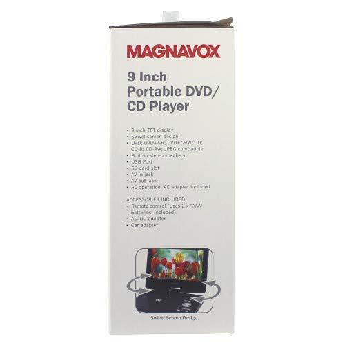 Magnavox MTFT713-BK Portable 9 Inch TFT Swivel Screen DVD/CD Player in Black