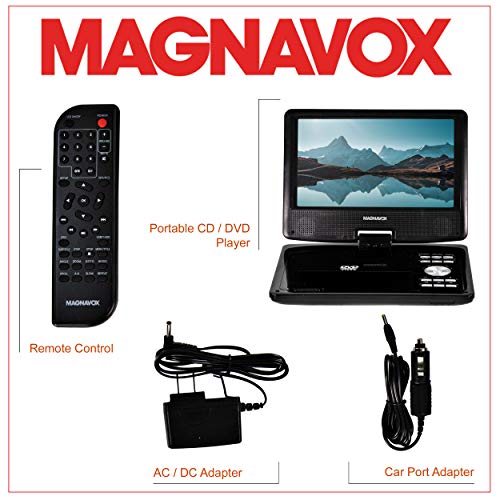 Magnavox MTFT713-BK Portable 9 Inch TFT Swivel Screen DVD/CD Player in Black