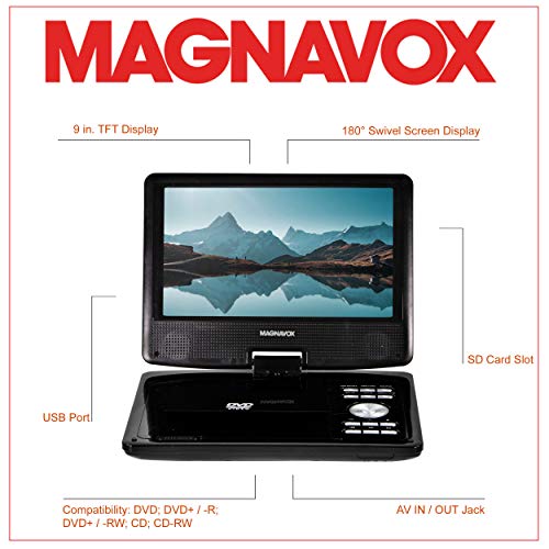 Magnavox MTFT713-BK Portable 9 Inch TFT Swivel Screen DVD/CD Player in Black