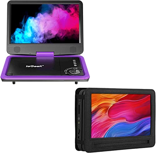 ieGeek 12.5" Purple Portable DVD Player and Car Headrest Mount Holder Strap Case, Car Travel DVD Players 5 Hrs Rechargeable Battery, Region-Free Video Player for Kids Elderly, Remote Control, Sync TV