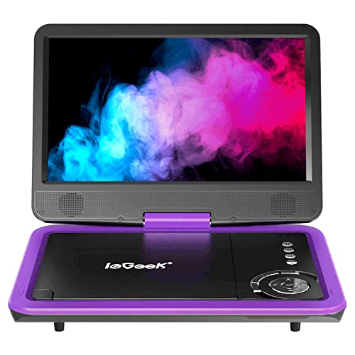 ieGeek 12.5" Purple Portable DVD Player and Car Headrest Mount Holder Strap Case, Car Travel DVD Players 5 Hrs Rechargeable Battery, Region-Free Video Player for Kids Elderly, Remote Control, Sync TV