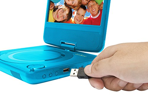 LEXiBOOK Portable DVD Player for Kids, 7" LCD Screen, 2 Built-In Stereo Speakers, USB Port, Built-In Rechargeable Battery, Blue, DVDP1