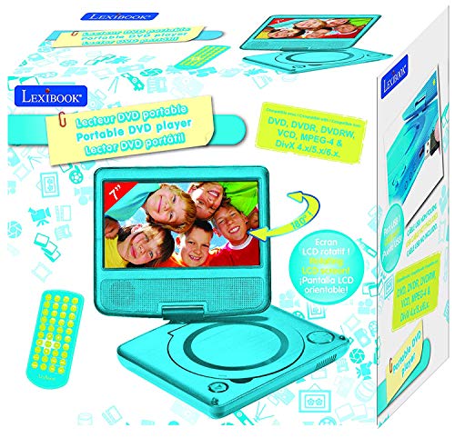 LEXiBOOK Portable DVD Player for Kids, 7" LCD Screen, 2 Built-In Stereo Speakers, USB Port, Built-In Rechargeable Battery, Blue, DVDP1