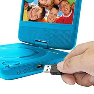 LEXiBOOK Portable DVD Player for Kids, 7" LCD Screen, 2 Built-In Stereo Speakers, USB Port, Built-In Rechargeable Battery, Blue, DVDP1