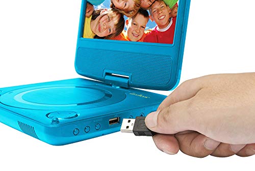 LEXiBOOK Portable DVD Player for Kids, 7" LCD Screen, 2 Built-In Stereo Speakers, USB Port, Built-In Rechargeable Battery, Blue, DVDP1