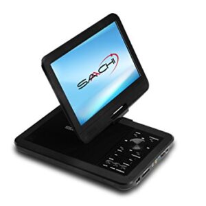 Multi Region 10.1" Portable DVD Player All Region Free with 270° Swivel Screen, 4.5 Hours Rechargeable Battery, SD/MMC Card Reader, USB Port, Headphone Jack, Car Charger and Headrest Mount Case