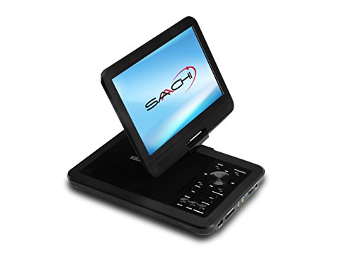 Multi Region 10.1" Portable DVD Player All Region Free with 270° Swivel Screen, 4.5 Hours Rechargeable Battery, SD/MMC Card Reader, USB Port, Headphone Jack, Car Charger and Headrest Mount Case