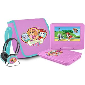 ematic nickelodeons paw patrol theme 7-inch portable dvd player with headphones and travel bag, pink