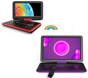 iegeek 16.9” purple portable dvd player and 11.5” red portable dvd player