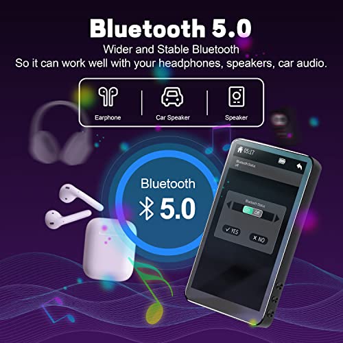 MP3 Player with Bluetooth 5.0, 4.0" Full Touch Screen Lossless Digital Audio Player with Speaker and Dual 3.5mm Port, Portable HiFi MP3/MP4 Music Player with FM Radio/Recorder/Video/Photo,Up to 256GB