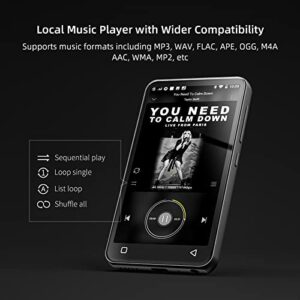 MP3 Player with Bluetooth and WiFi, 4" Full Touch Screen MP4 MP3 Player with Spotify, Android Streaming Music Player with Pandora, Portable HiFi Sound Walkman Digital Audio Player with Speaker (Grey)