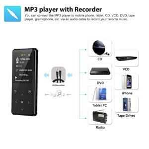 MP3 Player, 128GB Portable MP3 Player with Bluetooth 5.3, Digital Lossless Music Player with HD Speaker, Recorder, FM Radio, 2.4" Screen, Include Earphone, Armband and Storage Case, for Sport.