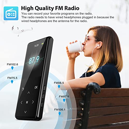 MP3 Player, 128GB Portable MP3 Player with Bluetooth 5.3, Digital Lossless Music Player with HD Speaker, Recorder, FM Radio, 2.4" Screen, Include Earphone, Armband and Storage Case, for Sport.