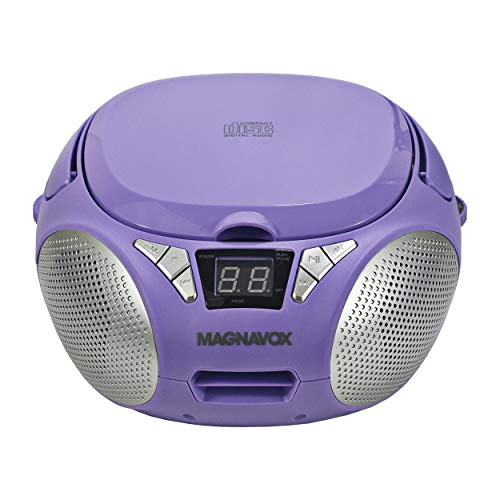 Magnavox MD6924-PL Portable Top Loading CD Boombox with AM/FM Stereo Radio in Purple | CD-R/CD-RW Compatible | LED Display | AUX Port Supported | Programmable CD Player |