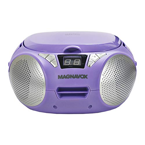 Magnavox MD6924-PL Portable Top Loading CD Boombox with AM/FM Stereo Radio in Purple | CD-R/CD-RW Compatible | LED Display | AUX Port Supported | Programmable CD Player |