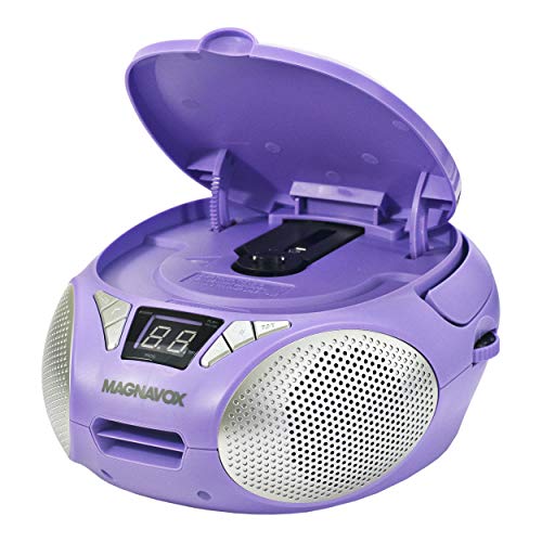 Magnavox MD6924-PL Portable Top Loading CD Boombox with AM/FM Stereo Radio in Purple | CD-R/CD-RW Compatible | LED Display | AUX Port Supported | Programmable CD Player |