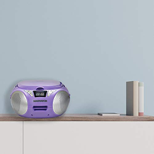 Magnavox MD6924-PL Portable Top Loading CD Boombox with AM/FM Stereo Radio in Purple | CD-R/CD-RW Compatible | LED Display | AUX Port Supported | Programmable CD Player |