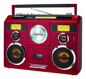 studebaker sound station portable stereo boombox with bluetooth/cd/am-fm radio/cassette recorder (red)