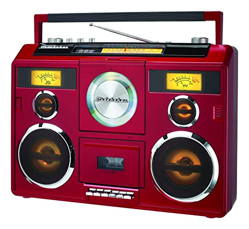 Studebaker Sound Station Portable Stereo Boombox with Bluetooth/CD/AM-FM Radio/Cassette Recorder (Red)