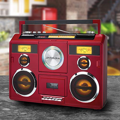 Studebaker Sound Station Portable Stereo Boombox with Bluetooth/CD/AM-FM Radio/Cassette Recorder (Red)