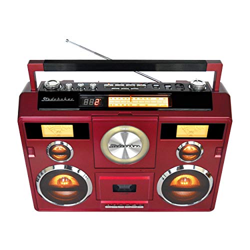 Studebaker Sound Station Portable Stereo Boombox with Bluetooth/CD/AM-FM Radio/Cassette Recorder (Red)