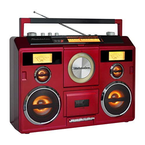 Studebaker Sound Station Portable Stereo Boombox with Bluetooth/CD/AM-FM Radio/Cassette Recorder (Red)