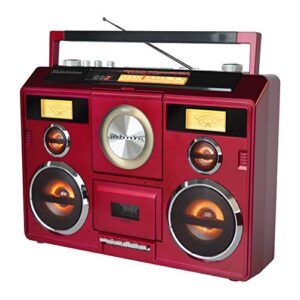 Studebaker Sound Station Portable Stereo Boombox with Bluetooth/CD/AM-FM Radio/Cassette Recorder (Red)