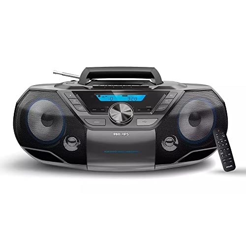 Philips Portable CD Player Boombox Bluetooth with Cassette All in one Powerful Stereo Boombox CD Player for Home with mega Bass Reflex Speakers, Radio/USB / MP3/ AUX Input with Backlight LCD Display