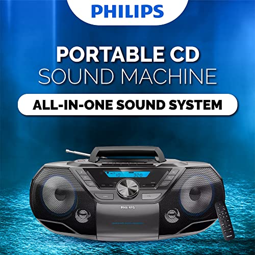 Philips Portable CD Player Boombox Bluetooth with Cassette All in one Powerful Stereo Boombox CD Player for Home with mega Bass Reflex Speakers, Radio/USB / MP3/ AUX Input with Backlight LCD Display