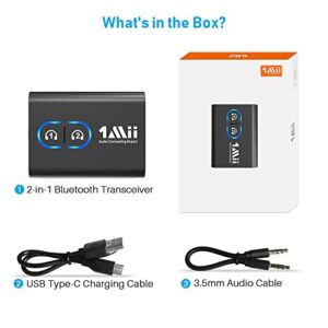 1Mii Bluetooth 5.3 Transmitter Receiver for TV to Wireless Headphones, Dual Link AptX Adaptive/Low Latency/HD Audio, Aux Bluetooth Audio Receiver Adapter for Home Stereo, Airplane, Boat, Gym