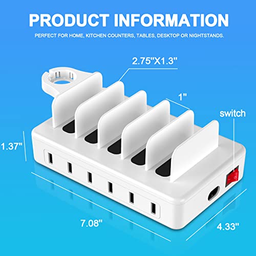 CREATIVE DESIGN Charging Station for Multiple Devices, 50W 6 Ports Charging Dock with 6 Cables Compatible with Cellphone,Tablet, Kindle, Apple Watch and Other Electronic