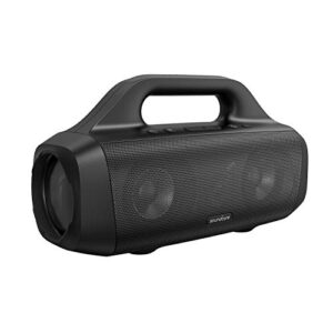 soundcore anker motion boom outdoor speaker with titanium drivers, bassup technology, ipx7 waterproof, 24h playtime, app, built-in handle, portable bluetooth speaker for outdoors, camping