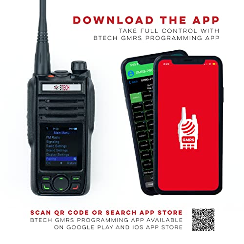 BTECH GMRS-PRO IP67 Waterproof GMRS Two-Way Radio with Bluetooth & GPS, APP Programmable, GMRS Repeater Capable, with Dual Band Scanning Receiver (VHF/UHF); Long Range Two Way Radio