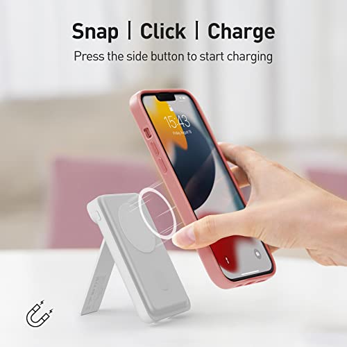 iWALK MAG-X Magnetic Wireless Power Bank with Stand, 5000mAh Portable Charger with USB-C Port & LED Display, Ergonomic Grip Design Battery Pack Compatible with iPhone 14/13/12 Series,White