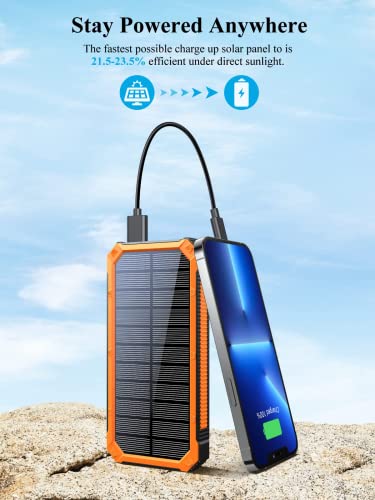 Power-Bank-Solar-Charger - 36000mAh Solar Power Bank, PD 20W Quick Charge,Drop-Proof Waterproof Dustproof Built-in LED Flashlight for iPhone, Tablet, Samsung and More USB Device(Orange)