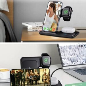 Wireless Charging Station, 3 in 1 Wireless Charger Compatible with iPhone 14/13 Pro/13/12/11/Pro/SE/XS/XR/X/8 Plus/8, 18W Wireless Charging Dock Stand for Apple Watch Series & Airpods (with Adapter)