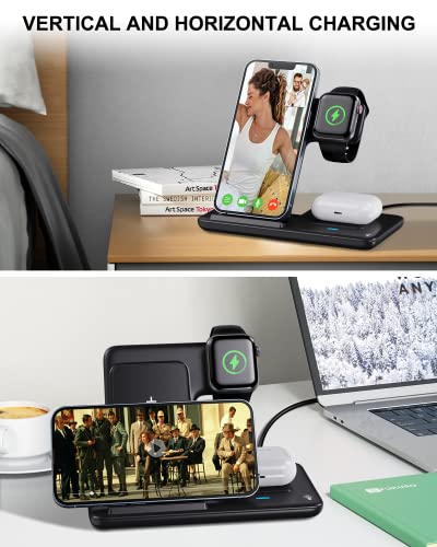 Wireless Charging Station, 3 in 1 Wireless Charger Compatible with iPhone 14/13 Pro/13/12/11/Pro/SE/XS/XR/X/8 Plus/8, 18W Wireless Charging Dock Stand for Apple Watch Series & Airpods (with Adapter)