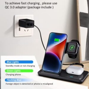 Wireless Charging Station, 3 in 1 Wireless Charger Compatible with iPhone 14/13 Pro/13/12/11/Pro/SE/XS/XR/X/8 Plus/8, 18W Wireless Charging Dock Stand for Apple Watch Series & Airpods (with Adapter)